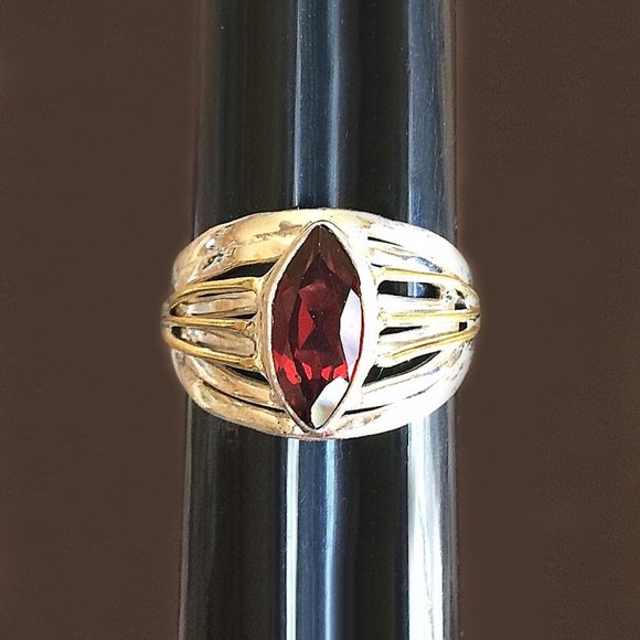 Jewelry | New Garnet Marquise 925 Sterling Silver Two Tone Ring Sizes 7 ...